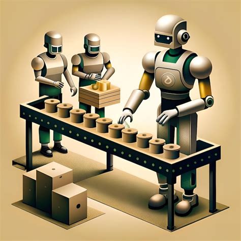 A Team Of Robots Diligently Work On An Assembly Line Showcasing The Future Of Automated