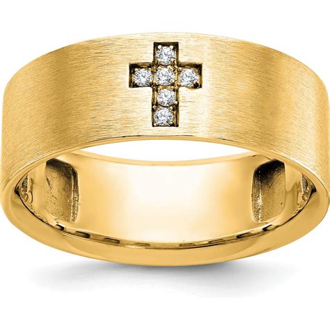 10k Yellow Gold Mens Satin Cross Ring With Diamond Accents By Ibgoodm