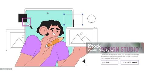 웹 사이트 또는 응용 프로그램 Ui Ux 디자인 및 프로그래밍에서 일하는 여성 연구 및 프로토 타이핑을하는 디자인 전문가 배너 광고 방문 페이지에 대한 웹 스튜디오 또는