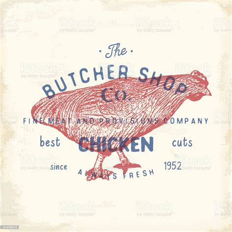 정육점가 게 빈티지 엠 블 럼 Chiken 고기 제품 도살 로고 템플릿 복고풍 스타일 빈티지 디자인 로고 라벨 배지 및 브랜드 디자인에 대 한 벡터 일러스트 레이 션 가축에