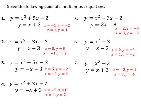 Quadratic Simultaneous Equations 3 Exercises Variation Theory