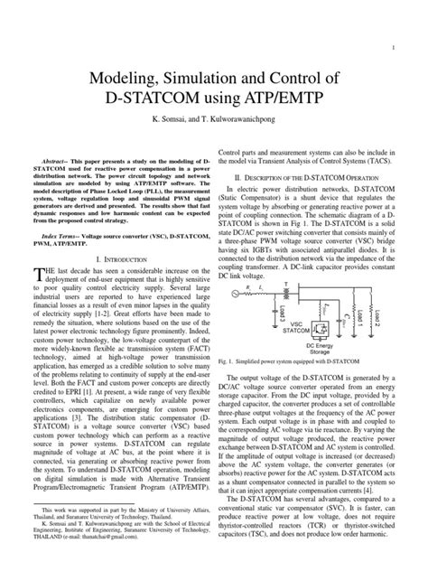 modeling simulation and control of d statcom using atp emtp pdf
