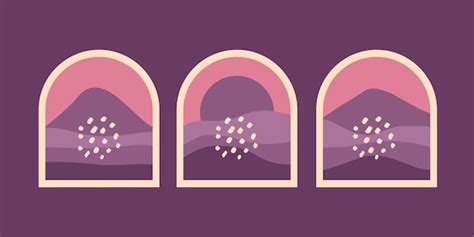 추상 미적 산 Boho 스타일 최소한의 평면 디자인 프리미엄 벡터