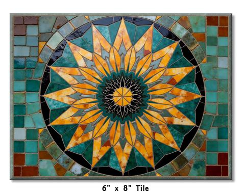Ceramic Tile Mural Vibrant Sunburst Design Smooth Finish Etsy