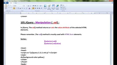val method jquery demo youtube