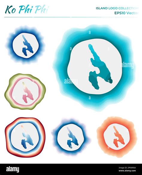 Ko Phi Phi Logo Collection Colorful Badge Of The Island Layers Around Ko Island Border Shape