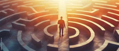 Silhouette Of A Lone Figure Stands At The Entrance Of A Labyrinth