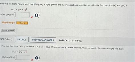 Solved Find Two Functions F And G Such That Fg X H X Chegg Com
