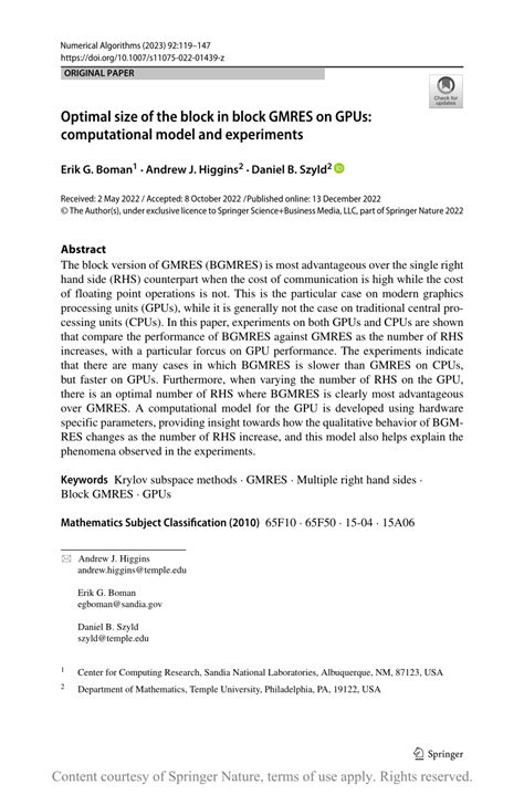 Optimal Size Of The Block In Block Gmres On Gpus Computational Model