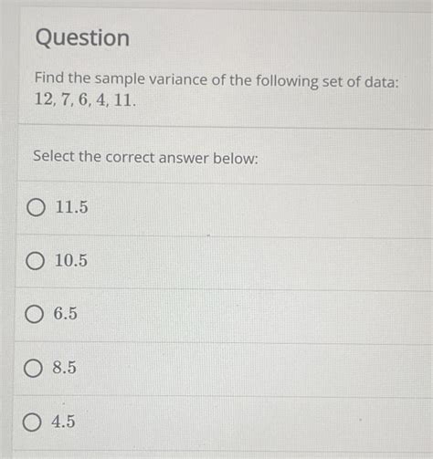 solved question find the sample variance of the following