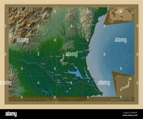 Ibaraki Prefecture Of Japan Colored Elevation Map With Lakes And