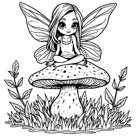 Forest Fairy Coloring Page Black And White Outline Premium Ai