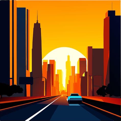 Premium Vector Modern City Highway In Lights Of Sunrise Vector