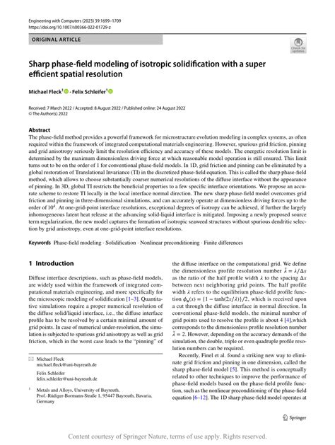 Pdf Sharp Phase Field Modeling Of Isotropic Solidification With A Super Efficient Spatial