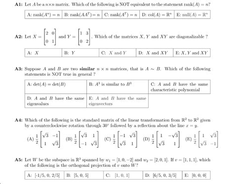 Solved A Let A Be A Nn Matrix Which Of The Following Is Chegg