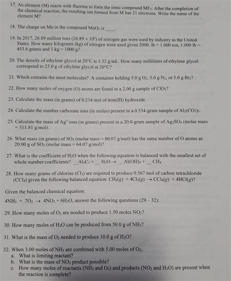 solved 17 an element m reacts with fluorine to form the