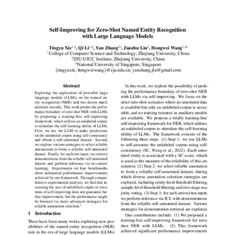 Self Improving For Zero Shot Named Entity Recognition With Large Language Models Acl Anthology