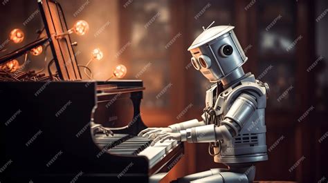 Premium Ai Image Ai Robotic Musician Playing Piano Futuristic