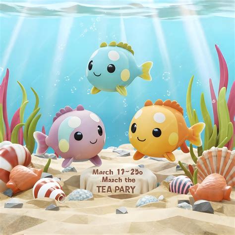 Premium Photo Fascinating 3d Animated Scene With Four Cute Chibi Fish