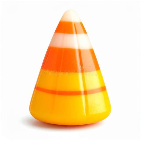 Orange Yellow White Striped Candy Cone On White Background Stock