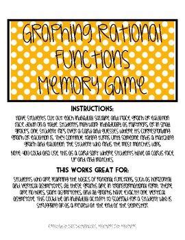 Graphing Rational Functions Memory Game Or Card Sort A Table