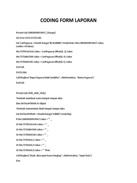 Coding Form Laporan Pdf