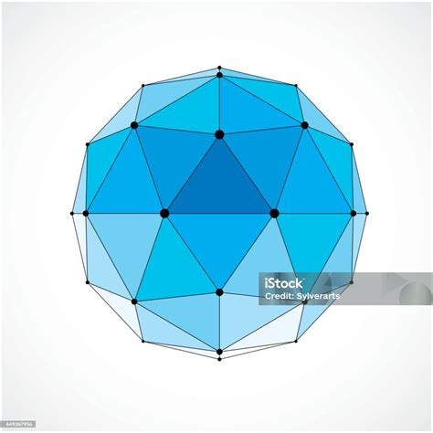 연결 된 검은 선과 점을 가진 추상적인 3d 면처리된 그림 블루 벡터 낮은 폴 리 디자인 요소 그리드와 라인 메쉬를 가진 인공 두뇌의 구슬 모양 구에 대한 스톡 벡터 아트