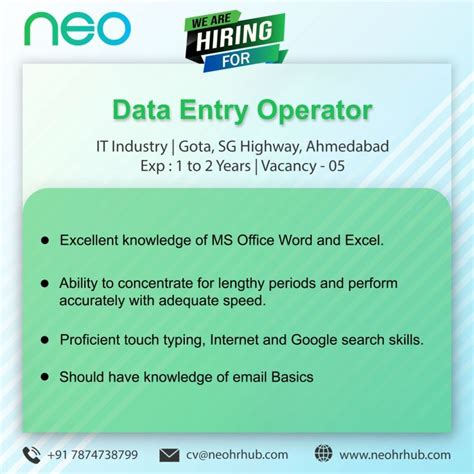 Neo Hr Hub On Linkedin Job Job Cv Dataentryoperator Dataentry