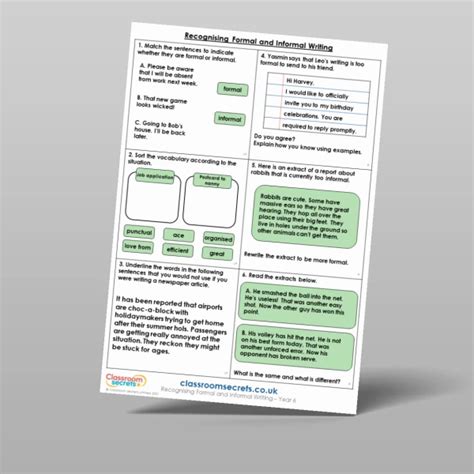 Year 6 Recognising Formal And Informal Writing Varied Fluency Resource Classroom Secrets