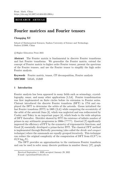 Pdf Fourier Matrices And Fourier Tensors