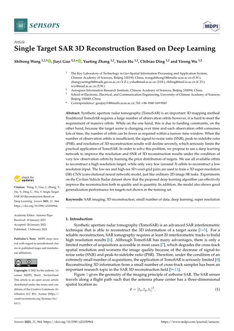 Pdf Single Target Sar 3d Reconstruction Based On Deep Learning