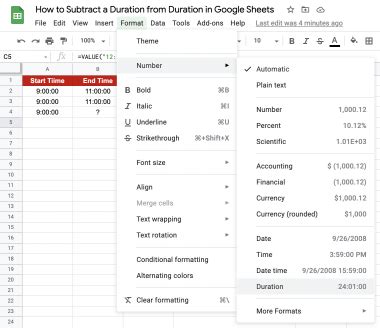 How To Subtract A Duration From Duration In Google Sheets