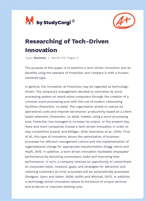 Researching Of Tech Driven Innovation Free Essay Example