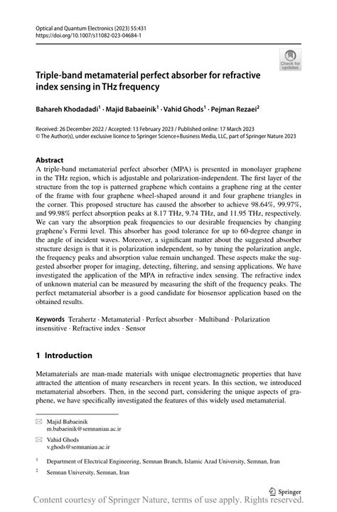 Triple Band Metamaterial Perfect Absorber For Refractive Index Sensing In Thz Frequency