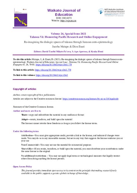 pdf re imagining the dialogic spaces of talanoa through samoan onto