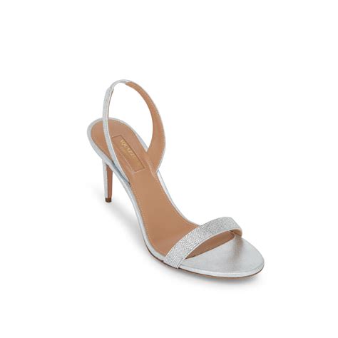 Aquazzura So Nude Silver Leather Slingback Heels 85mm