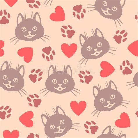 Cat Muzzle Pattern Seamless Stock Vector Illustration Of Footprints