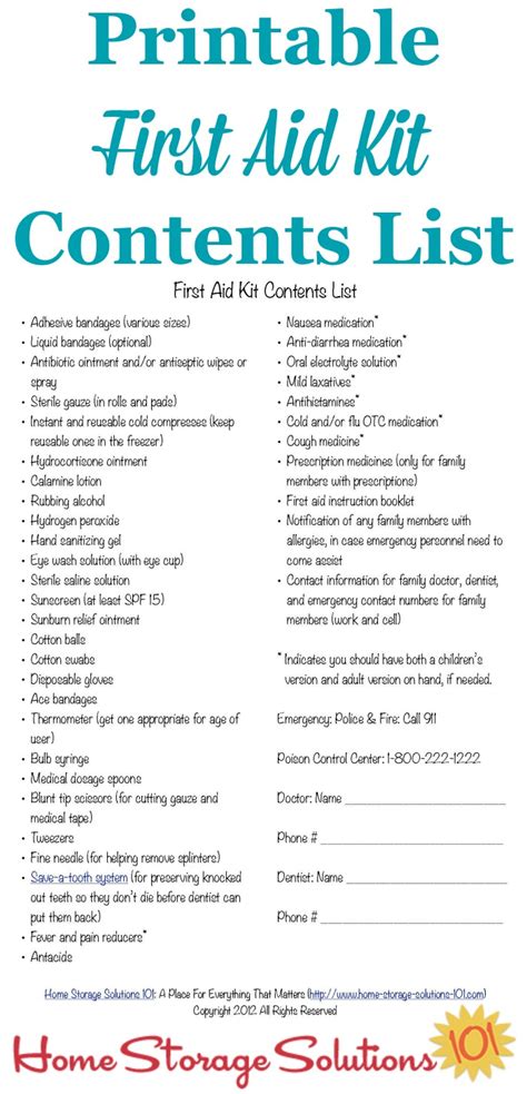 Free Printable First Aid Checklist Free Printables