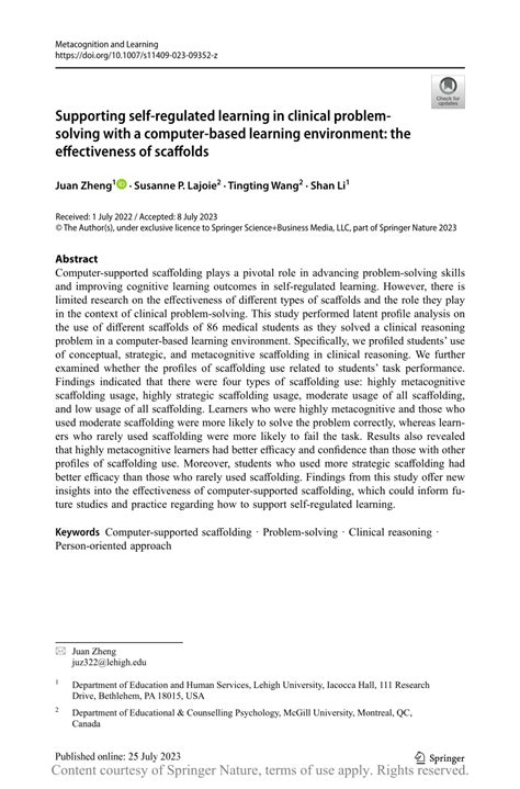 Supporting Self Regulated Learning In Clinical Problem Solving With A Computer Based Learning