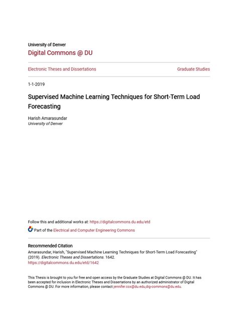 Supervised Machine Learning Techniques For Short Term Load Foreca Pdf