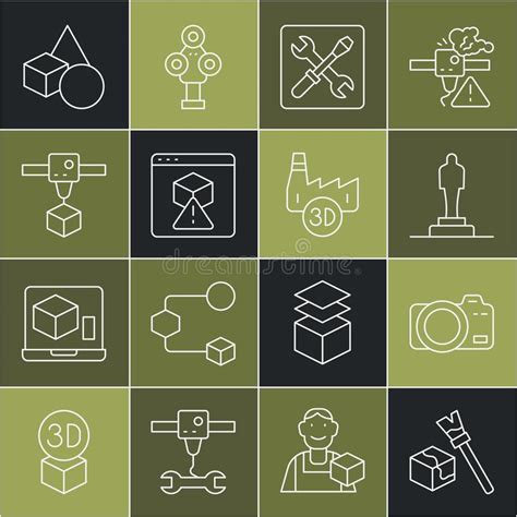 Set Line Isometric Cube Photo Camera 3d Printer Model Setting Basic