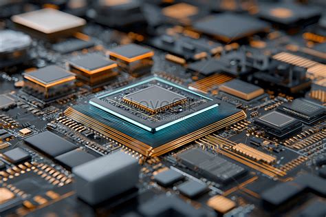 전자 회로 보드의 중앙 칩