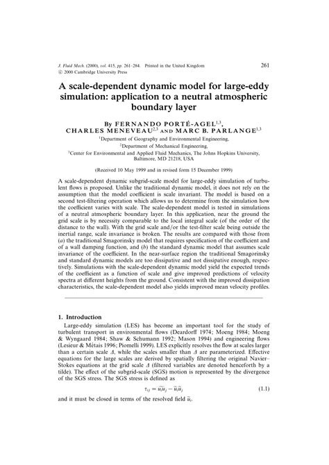 Pdf A Scale Dependent Dynamic Model For Large Eddy Simulation Application To A Neutral