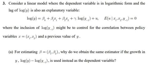 Solved Consider A Linear Model Where The Dependent Chegg Com