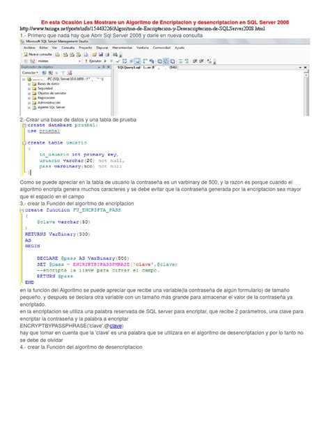 Encriptacion Y Desencriptacion En Sql Server 2008 Pdf Servidor Sql