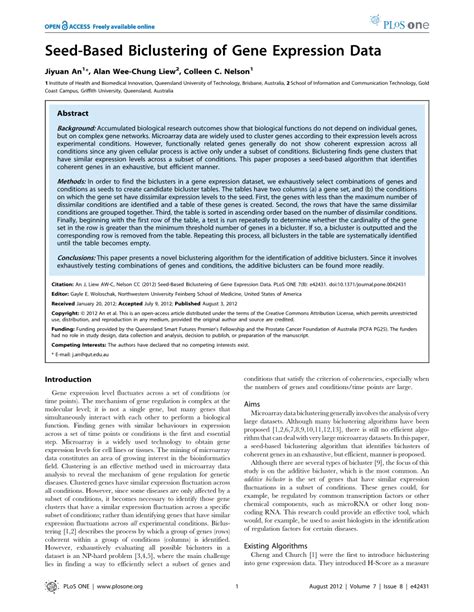 Pdf Seed Based Biclustering Of Gene Expression Data