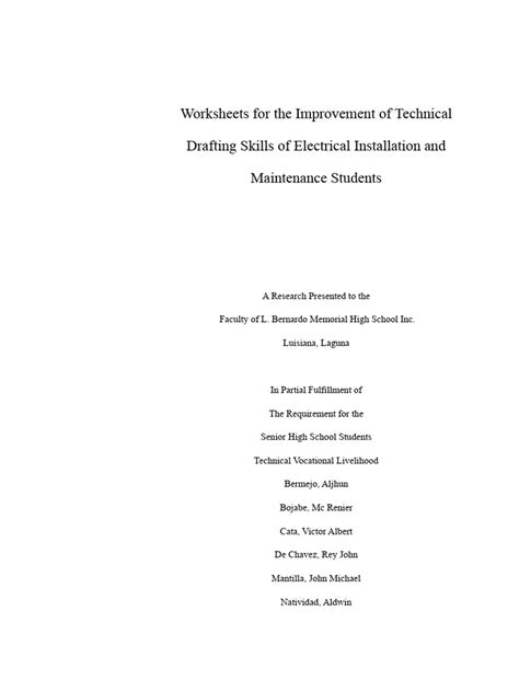 Worksheets For The Improvement Of Technical Drafting Skills Of Electrical Installation And