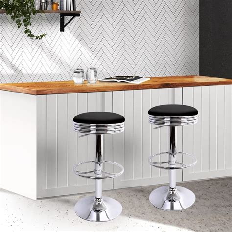 Artiss Set Of 2 Backless Pu Leather Bar Stools Black And Chrome