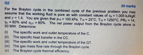 Solved For The Brayton Cycle In The Combined Cycle Of The