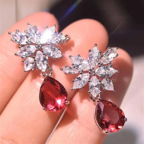 Water Drop Ruby Zircon Earring Zalika Women